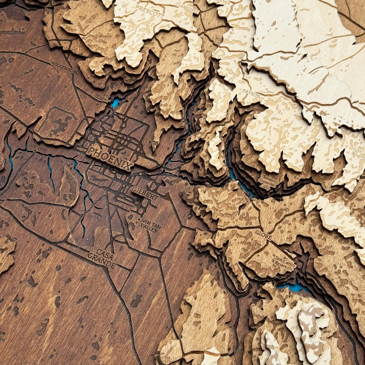 Wooden 3D Map of Arizona – Handcrafted Layered Wall Art – Custom Wood Maps