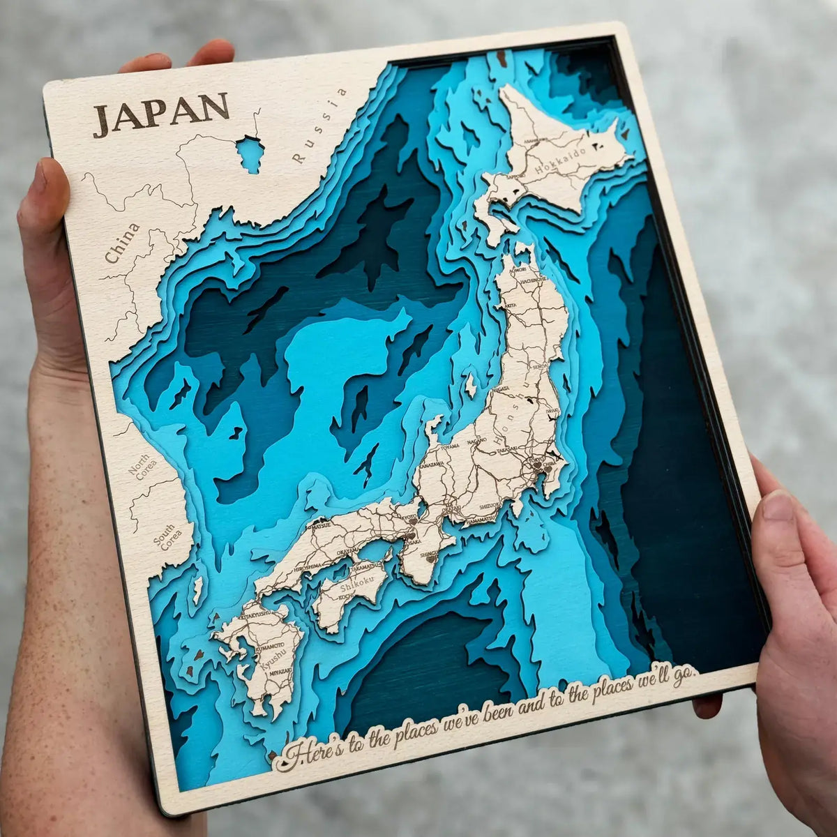 Japan 3D Wooden Map – Handcrafted Nautical Wall Art – Custom Wood Maps