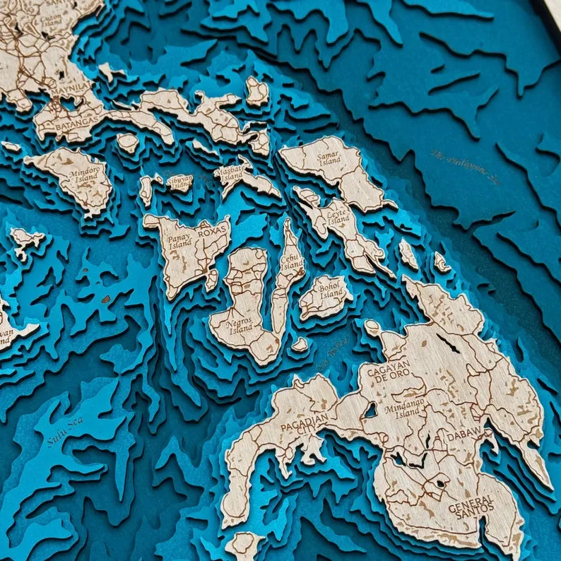 3D Wooden Map of the Philippines – Handcrafted Layered Wall Art ...