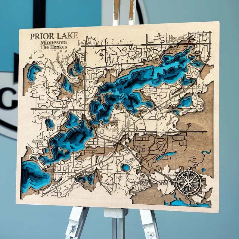 Prior Lake Minnesota 3D Wooden Map – Layered Lake Art – Custom Wood Maps