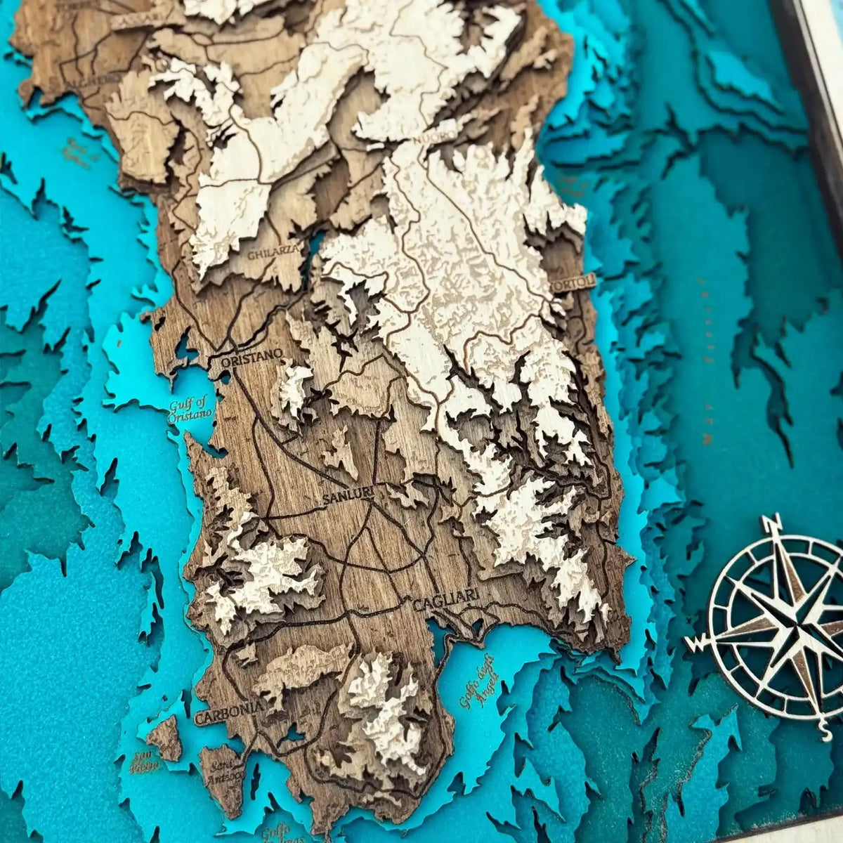 Sardinia Italy 3D Wooden Map – Handcrafted Layered Topographic Wall Ar ...